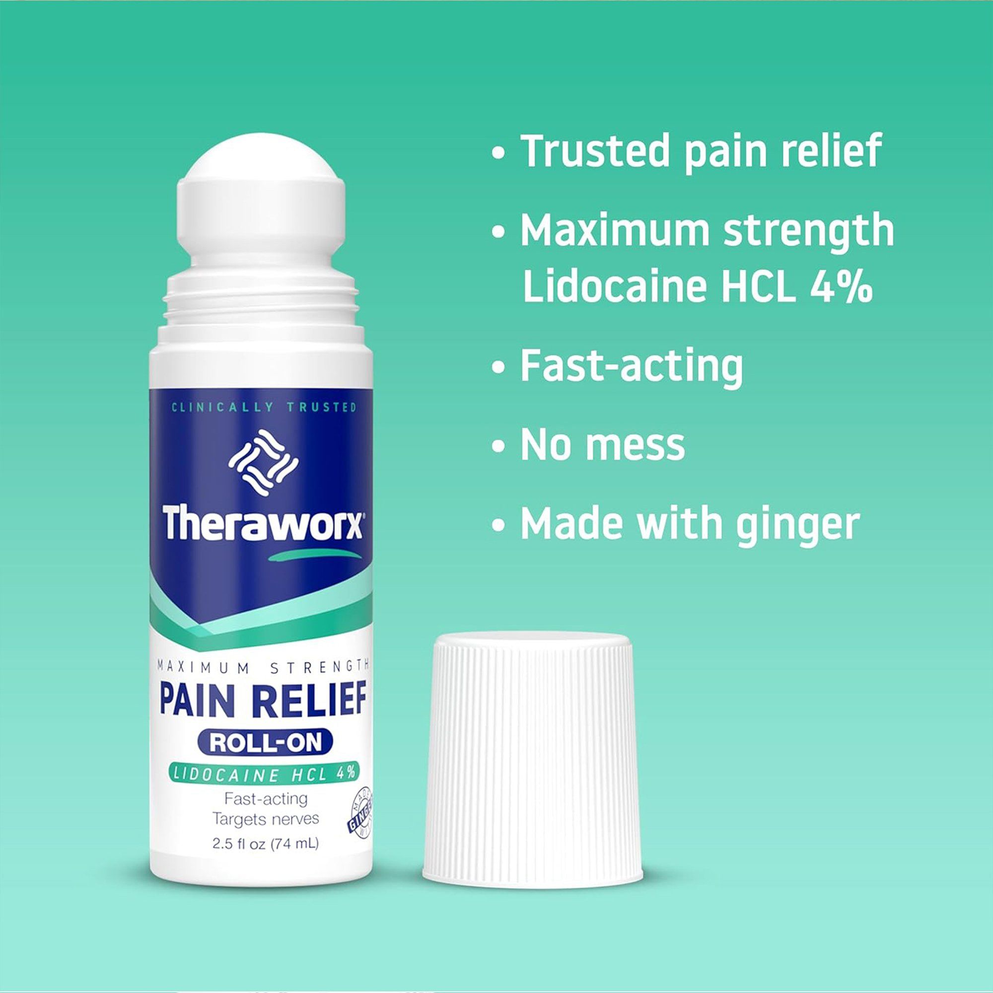 Theraworx Relief Topical Pain Relief Roll-On 2.5 Oz Bottle - 4 Pack