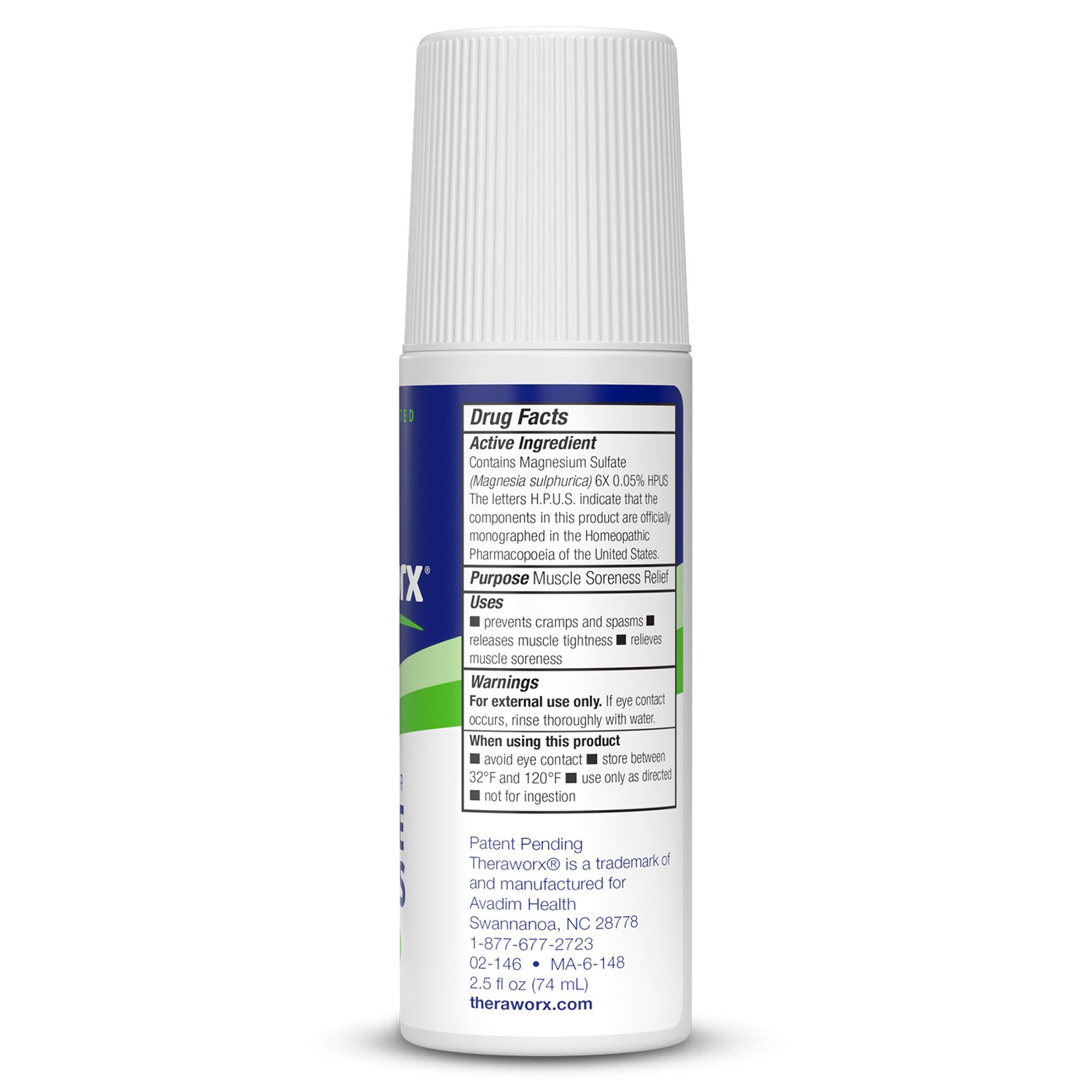 Theraworx Relief Topical Muscle Cramp Relief Roll-On 2.5 Oz Bottle - 4 Pack