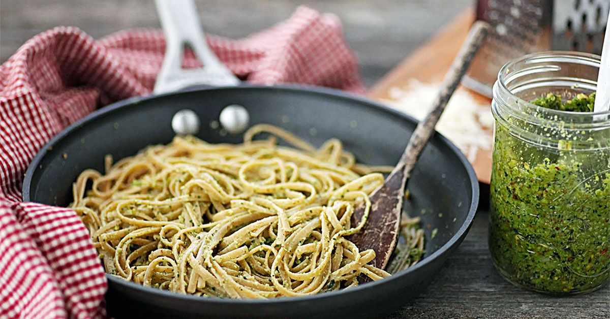 Spaghetti with Kale Walnut Pesto and Snap Peas Recipe